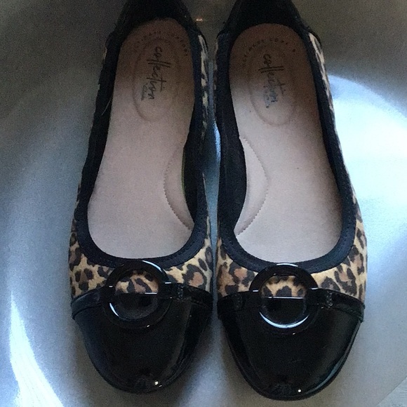 Clarks | Shoes | Clarks Black Leopard Print Ballet Flats | Poshmark
